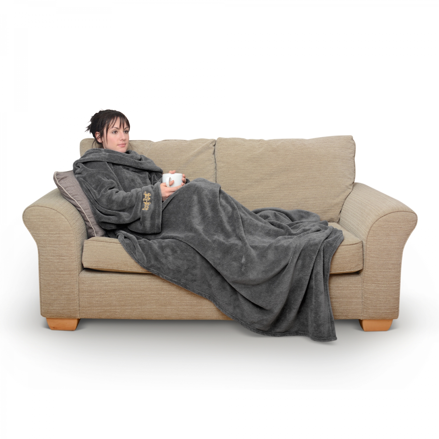 Snug-Rug Deluxe slumretæppe med ærmer og lomme, grå